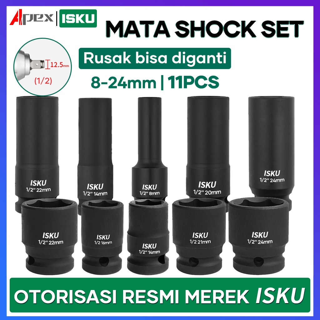 Jual ISKU Panjang mata kunci shock impact/mata sock set 1/2" drive socket kokoh dan kuat/Key ...