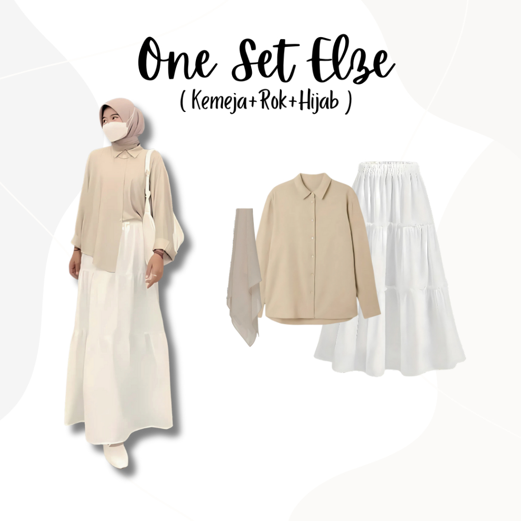 Jual One Set 3in1 Kemeja Warna Cream Rok Susun Hijab Bella | outfit ...