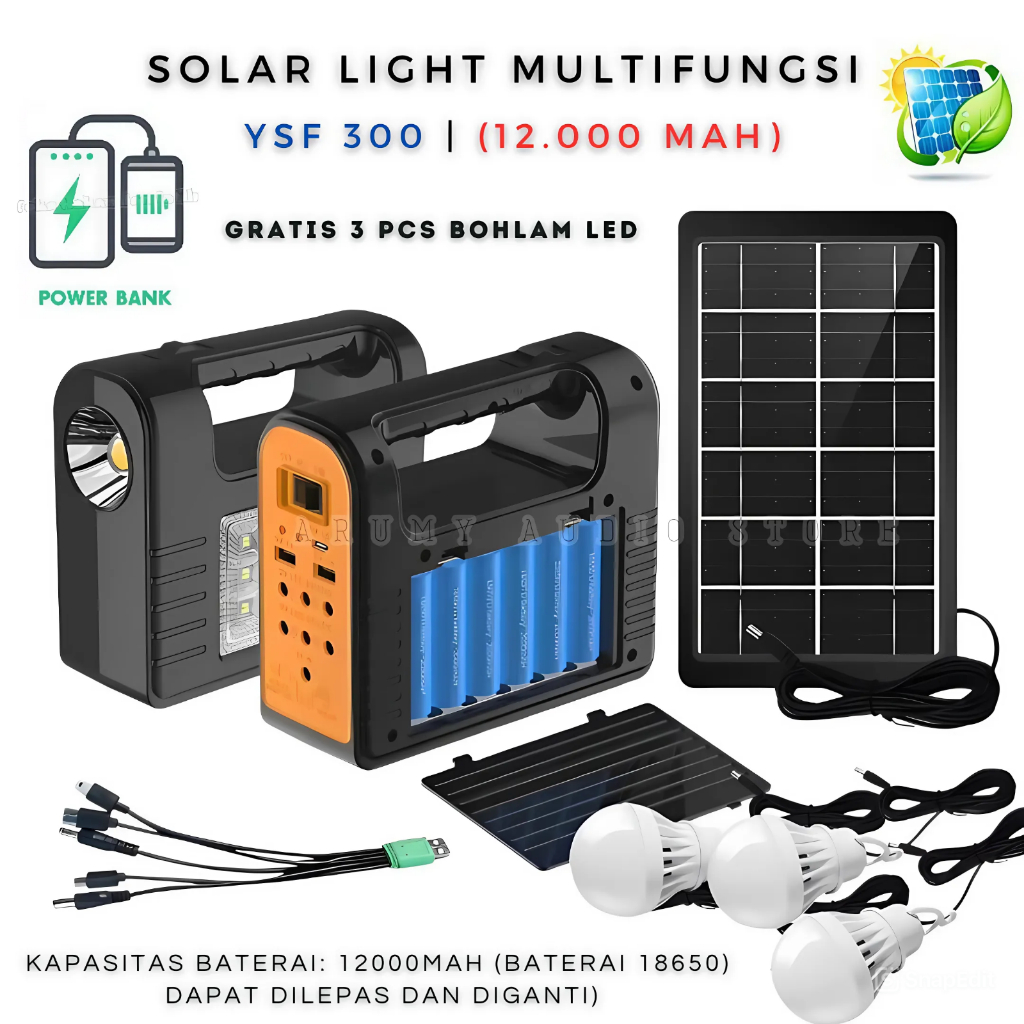 Jual Lampu Panel Surya Ysf-300 Dengan 3 Bohlam 12.000mah | Solar ...