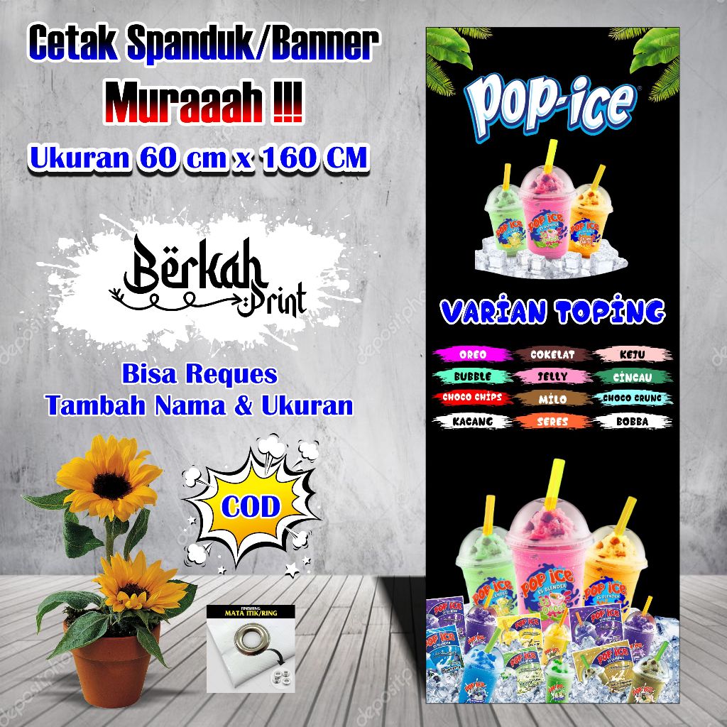 Jual Spanduk Banner Pop Ice Ukuran 60 cm x 160 cm | Shopee Indonesia