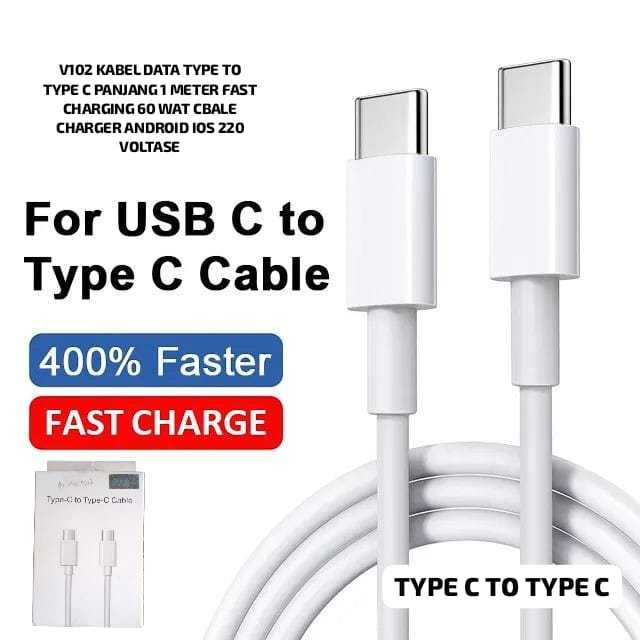 Jual V102 KABEL DATA TYPE C TO TIPE C PANJANG 1 METER FAST CHARGING ...