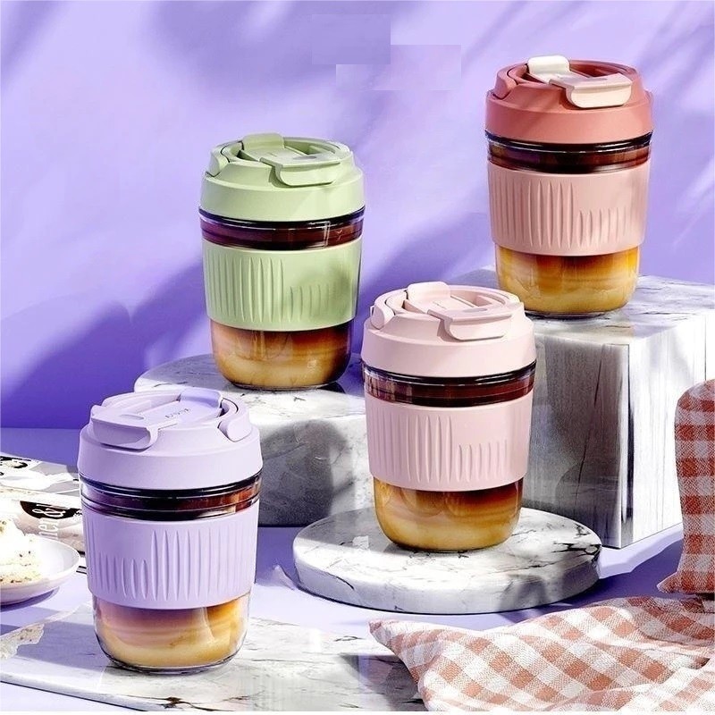 Jual Botol Minum Kaca Coffe Unik Box Glass Tumblr Grip Aesthetic Coffe ...