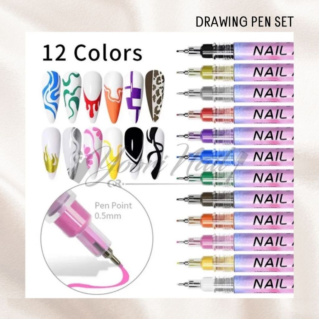 Jual Drawing pen set painting gel drawing nail art pen lukis nailart ...