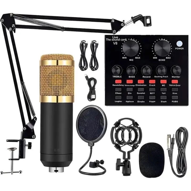 Jual Microphone Bm 800+Stand mic jepit with soundcard V8 Bluetooth satu ...