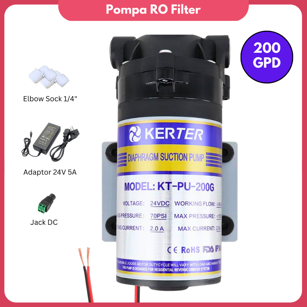 Jual Pompa ro 24v 3A booster Pump ro Pompa booster RO 200 gpd Lengkap ...