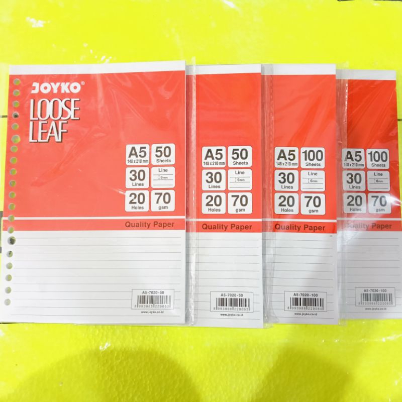 Jual LOOSE LEAF JOYKO A5 - ISI BINDER A5 ISI 50-100 LMBAR | Shopee Indonesia