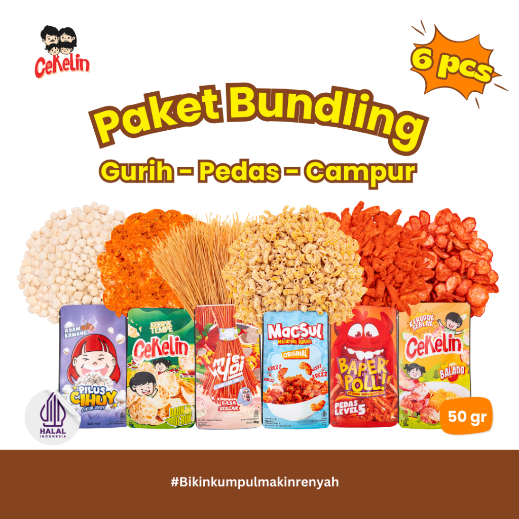 Jual CEKELIN Cemilan Paket Bundling 6pcs Makaroni Mie Lidi Basreng ...