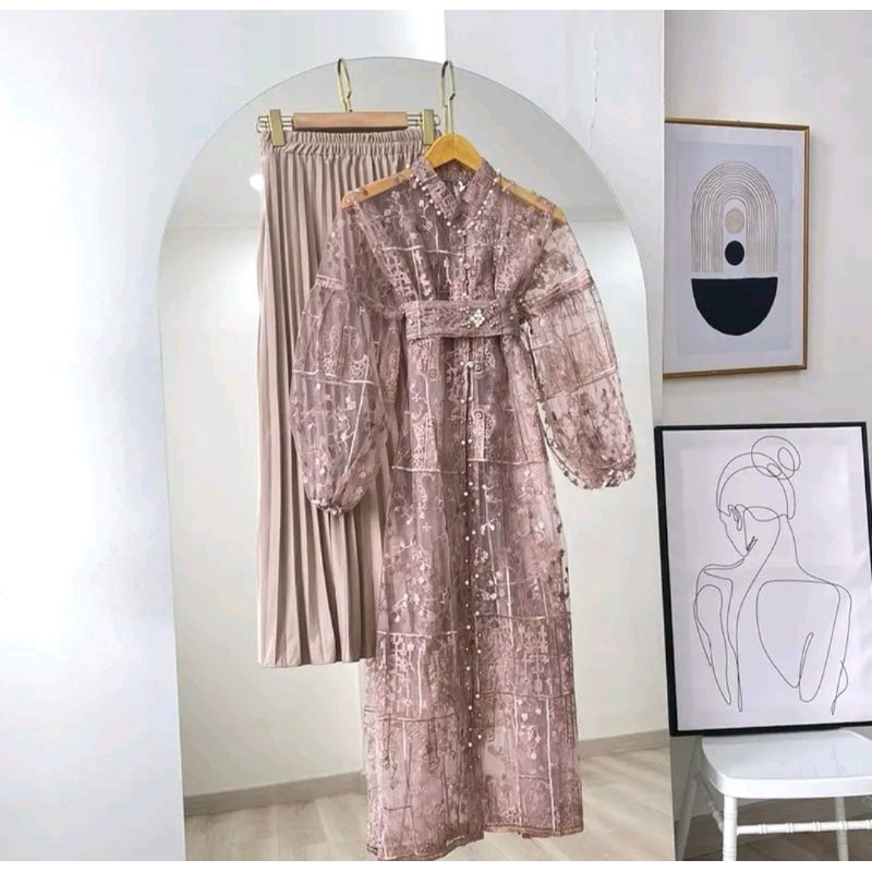 Jual CALAMARY SETROK All Brown Outer Brukat+Rok Setelan Wanita | Shopee ...