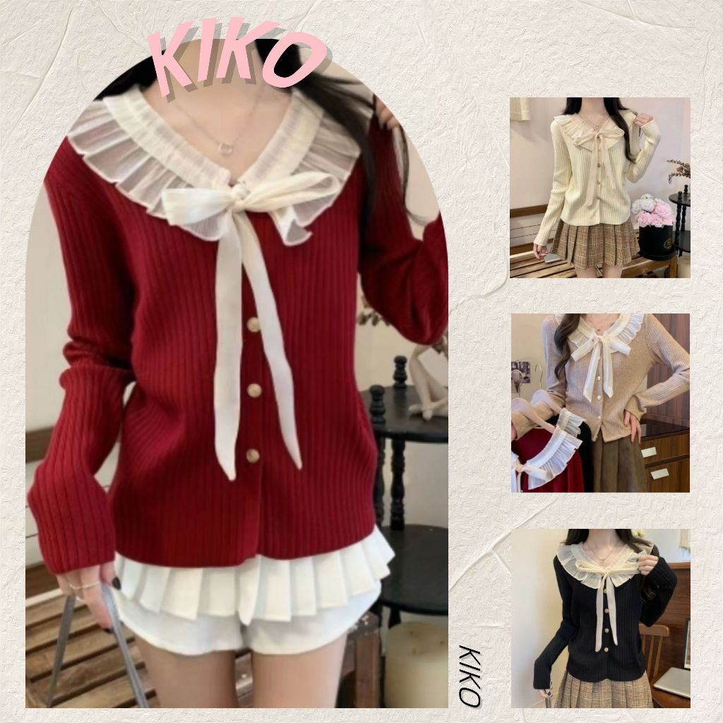 Jual KIKO Atasan Rajut Wanita Premium Leher Renda Pita Round Neck ...