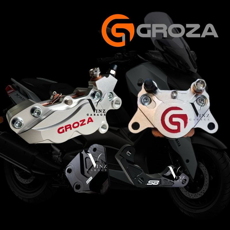 Jual Kaliper 4 Piston 2 Piston Groza Silver Red Logo Yamaha Xmax // Kaliper Depan Belakang Xmax ...