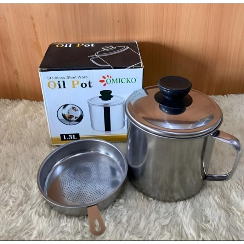 Jual Oil Pot/ Wadah saringan minyak jelantah stainless (1,3 Liter ...