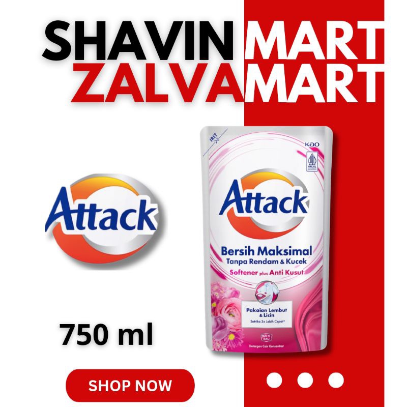 Jual Kao Attack Detergent Cair + Softener 3D Clean Action 750mL | Shopee Indonesia