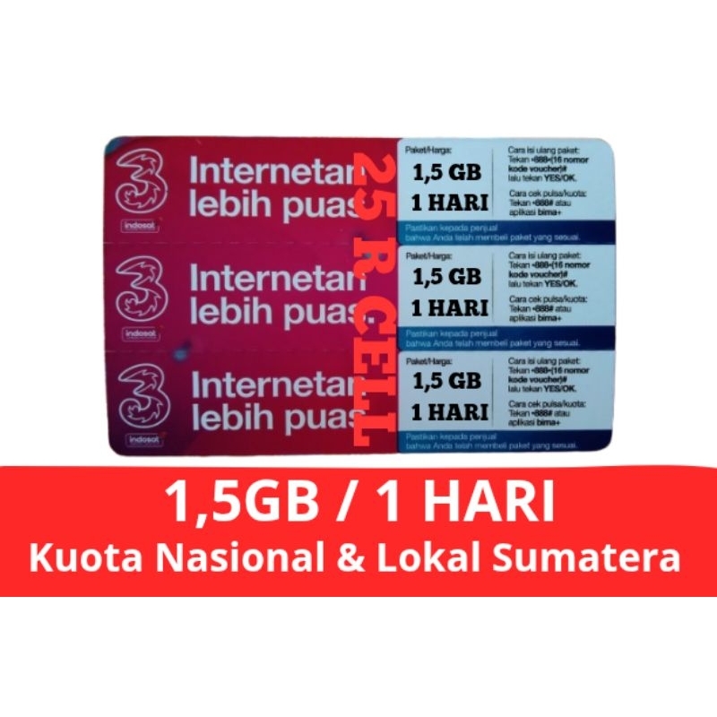 Jual Paket Data Tri 1,5GB 1 HARI Kuota Nasional & Lokal Sumatera | Shopee Indonesia