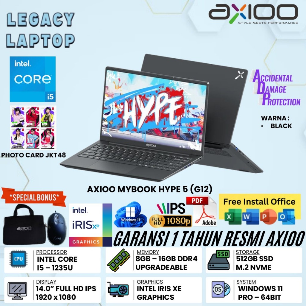 Jual Laptop Axioo Mybook Hype 5 G12 Intel i5 1235U Ram 32GB 512GB SSD FHD IPS Windows 11 ...