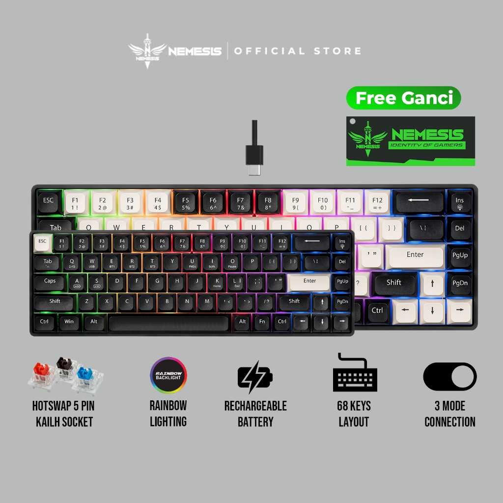Jual Nemesis Keyboard 3in1 Wireless Connection Hotswap 5 pin LOKI MKN ...