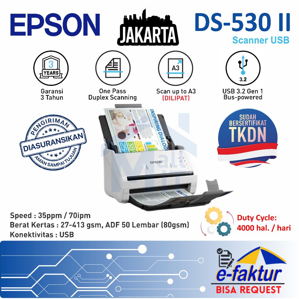 Jual MALLIT EPSON Scanner Epson DS-530II DS-530 II DS530II DS530 II DS ...