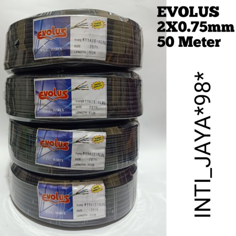Jual Kabel listrik EVOLUS 2X0.75mm 50Meter ,isi 2 serabut tebal ,warna kabel hitam | Shopee ...