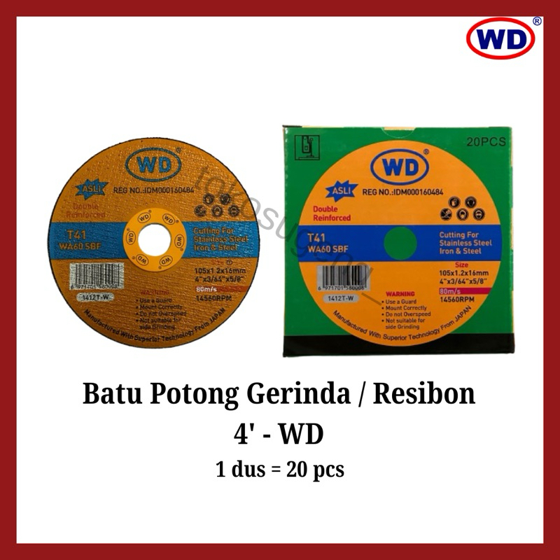 Jual WD Batu Potong Gerinda 4'x1,2 / Cutting Wheel / Resibon (1 dus ...
