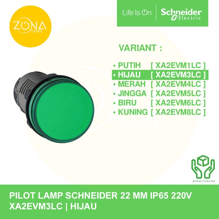 Jual PILOT LAMP SCHNEIDER LED HIJAU EASY HARMONY 220VAC IP65 XA2EVM3LC ...