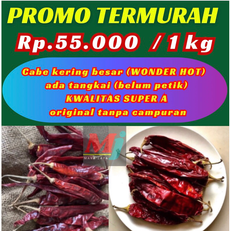 Jual Cabe kering besar(WonderHot)1KG/TANGKAI(belum petik)cabai merah ...
