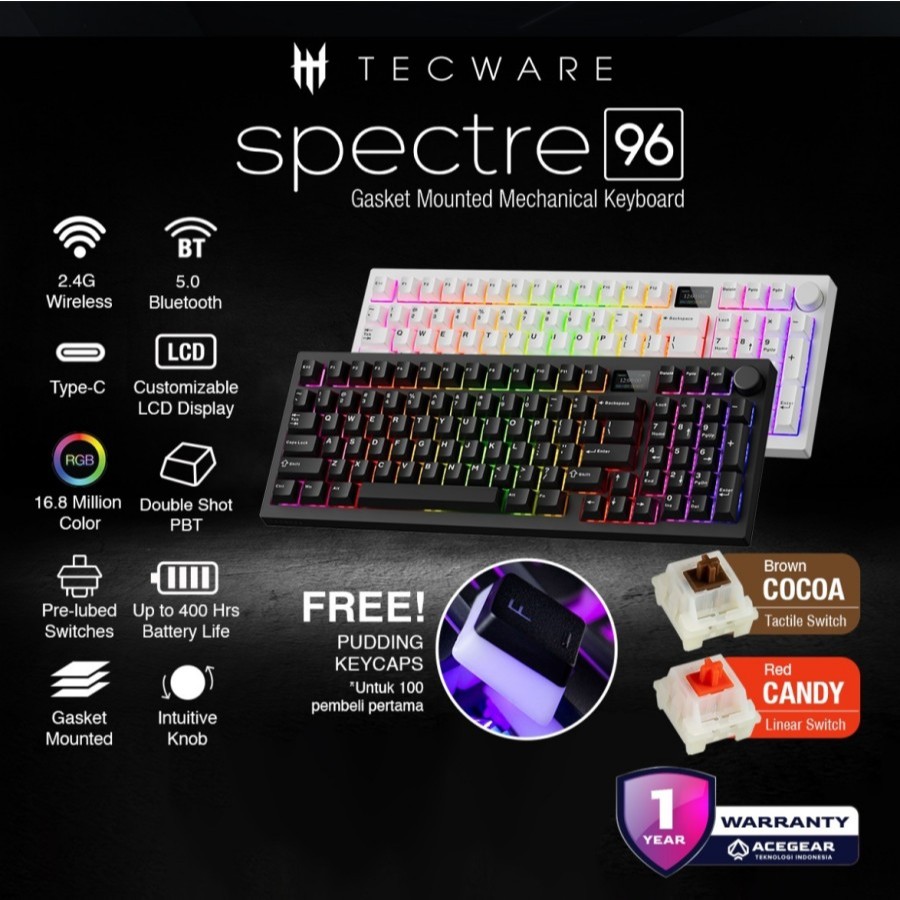 Jual Keyboard Gaming TECWARE SPECTRE 96 RGB | 3-Mode Gasket Mounted ...