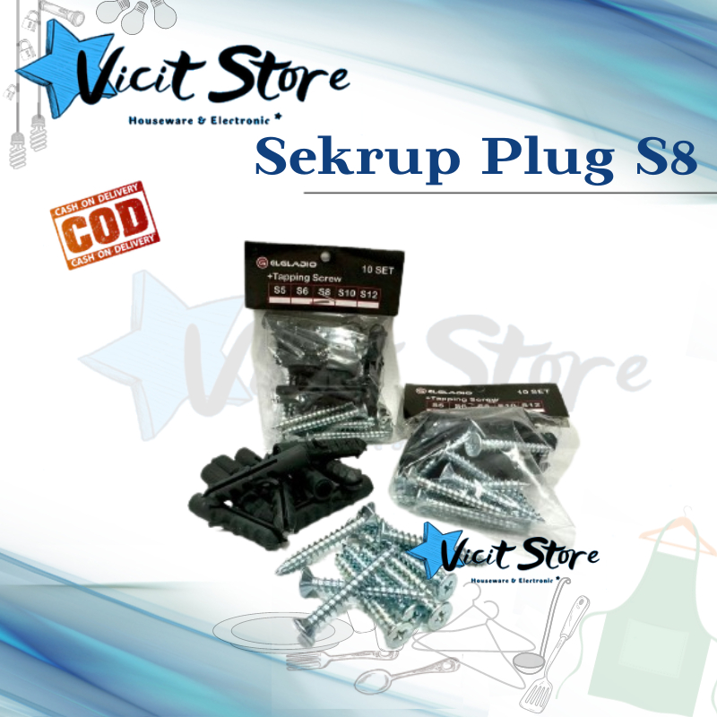 Jual Spiser dan Skrup Set 10pcs / Wall Anchor + Skrup Set 10pcs Kode S8 ...