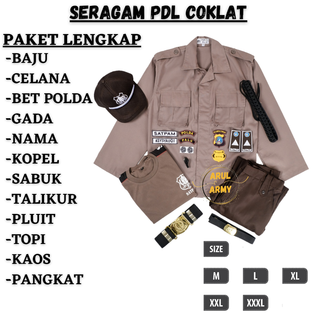 Jual PAKET LENGKAP SERAGAM SECURITY SATPAM PDH PDL COKLAT TERBARU BAJU SATPAM COKLAT SERAGAM ...
