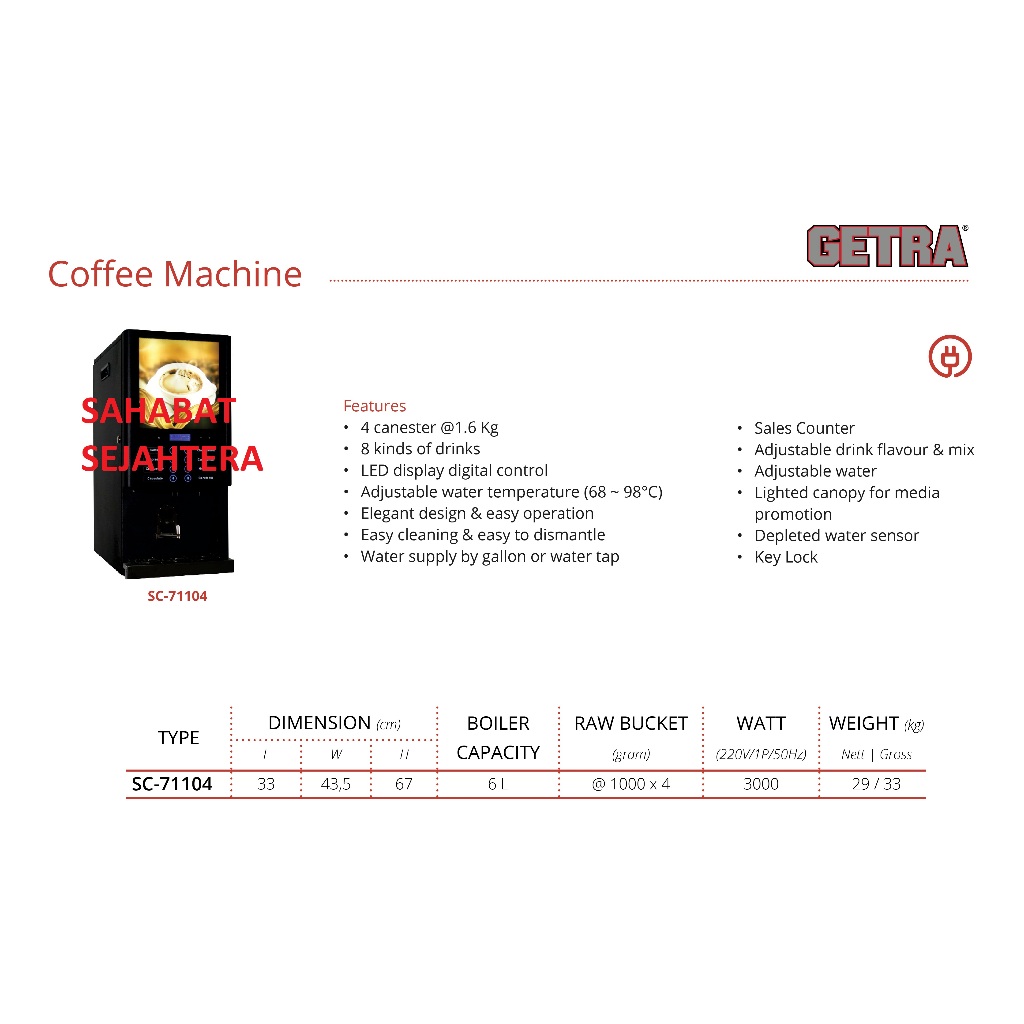 Jual GETRA Coffee Machine SC-71104 Dispenser Kopi 6 Liter | Shopee ...
