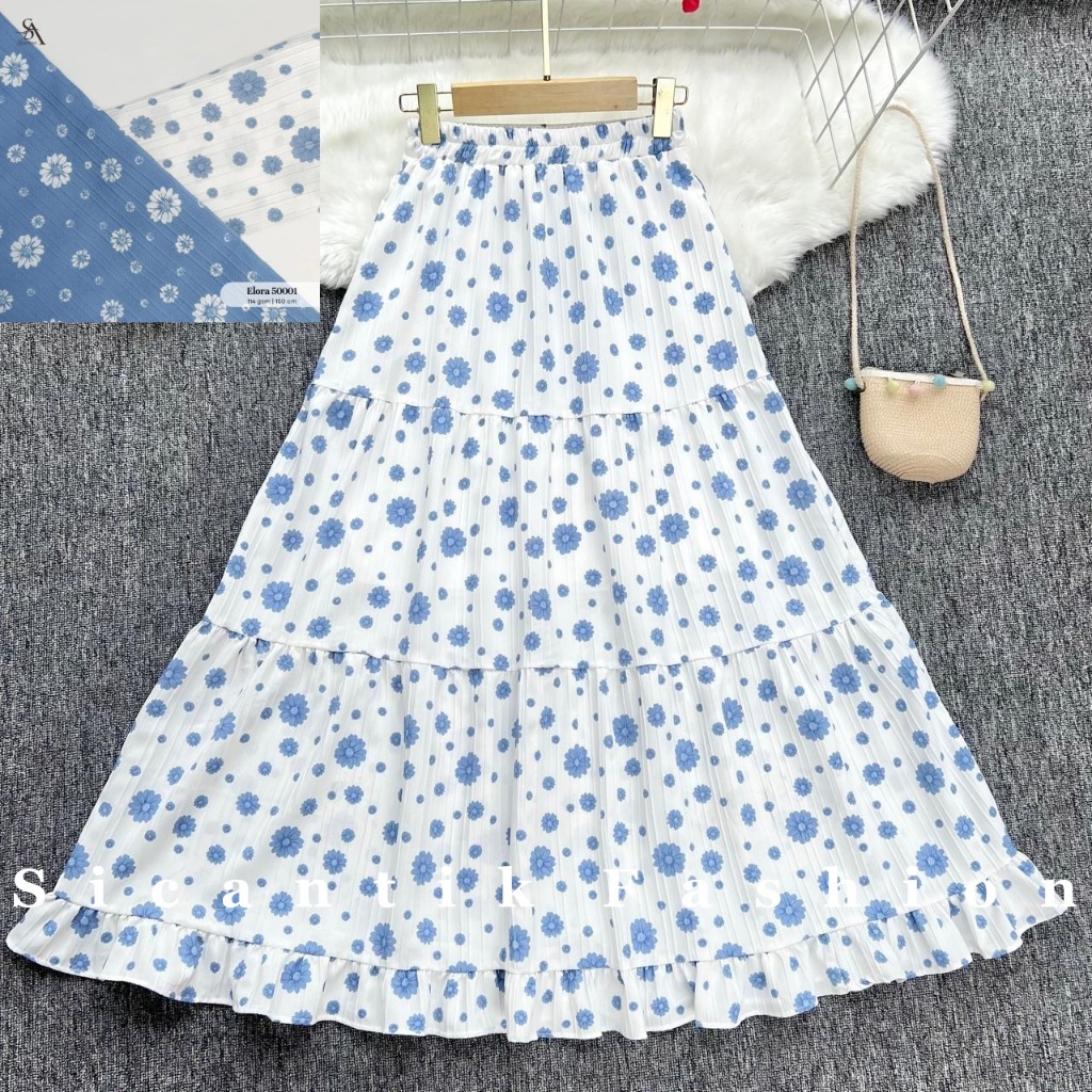 Jual Rok Wanita Korea Style - Rok Maxi Panjang Motif Flower Model ...