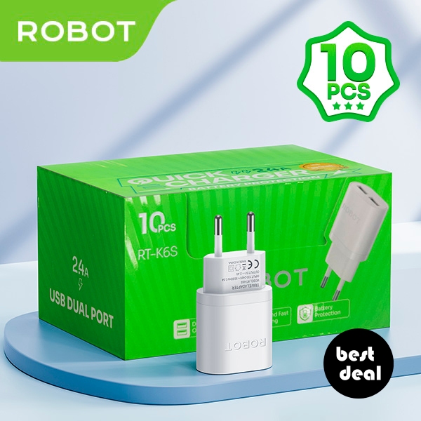 Jual Robot RT-K6S 12W Dual USB Output Smart Phone Charger 5V 2.4A Max ...