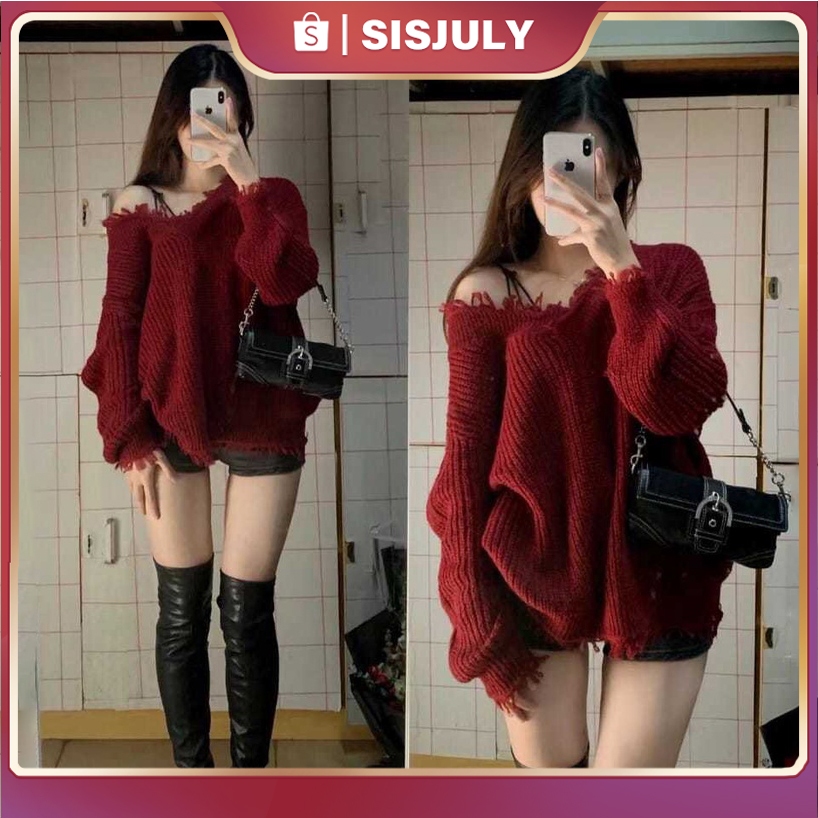 Jual #Sisjuly# Sweater Merah Natal Wanita Atasan Tunik V-Neck Pullover ...