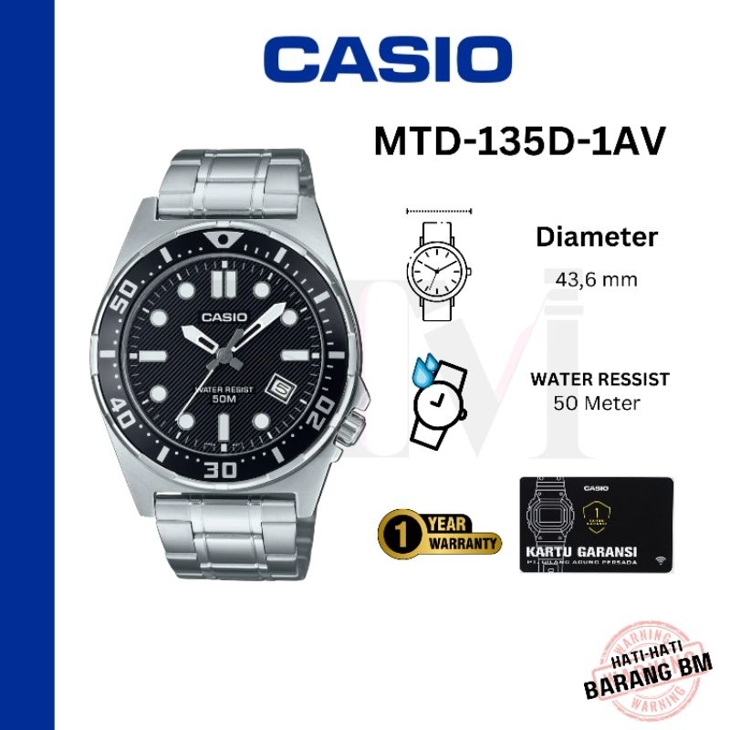 Jual CASIO MTD-135D-1AV Jam Tangan Pria Original Analog Rantai Antiair MTD-135D-1AVDF MTD135 ...