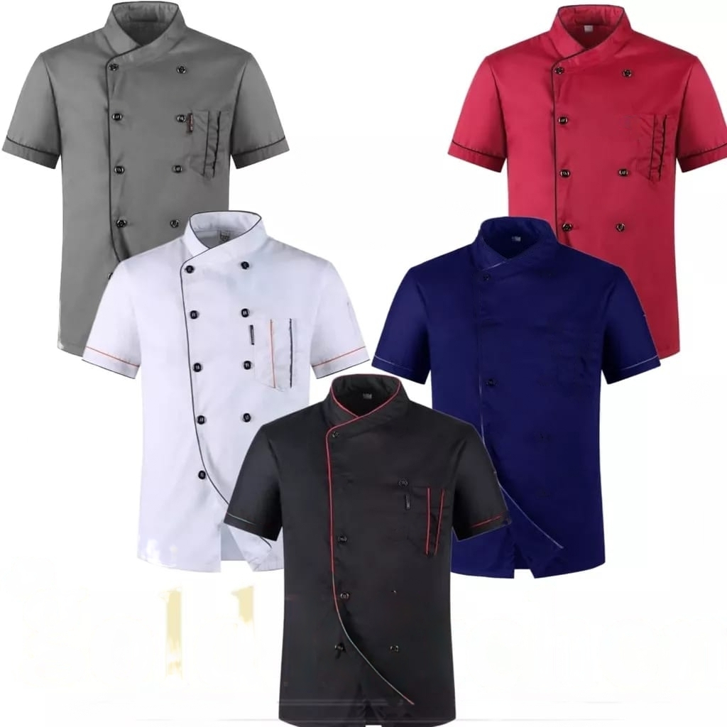 Jual Baju Chef Seragam Koki Lengan Pendek Drill Seragam Resto Kemaja ...