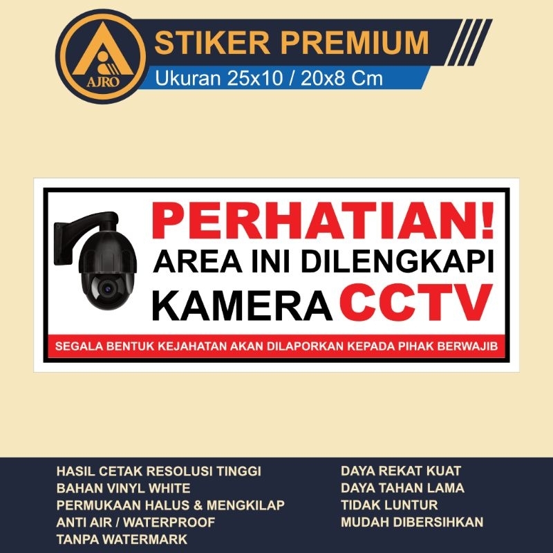 Jual Stiker Sign Tanda Perhatian Area Ini Dilengkapi Kamera CCTV - Uk. 25x10 / 20x8 Cm - Vinyl ...