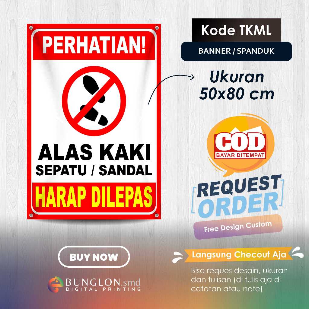 Jual SPANDUK BANNER PERHATIAN ALAS KAKI HARAP DI LEPAS KODE TKML MERAH ...