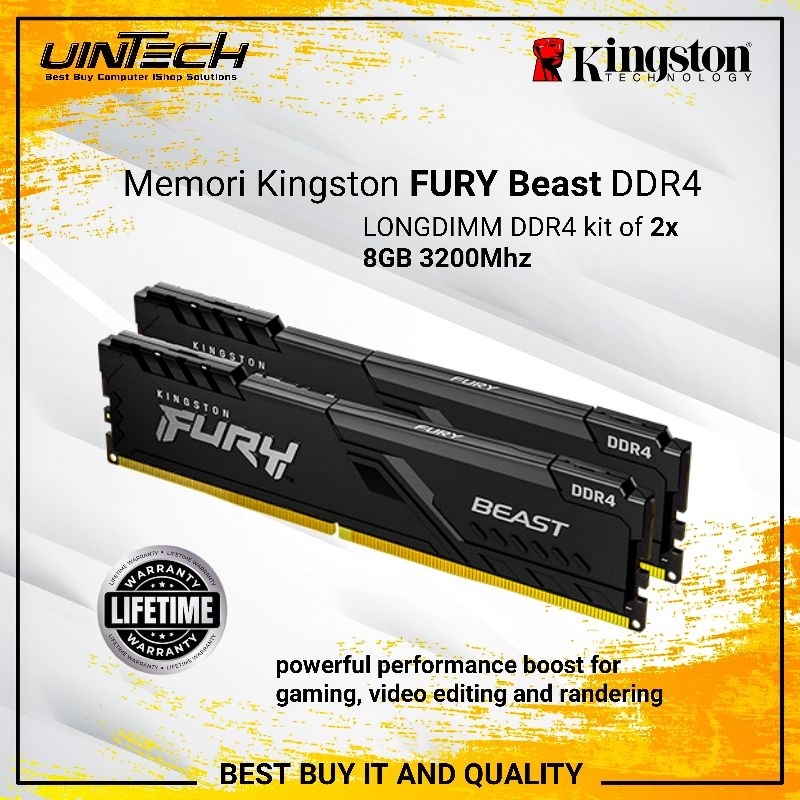 Jual Kingston Fury Beast DDR4 3200MHz (PC25600) 16GB (2x8GB) | Shopee ...