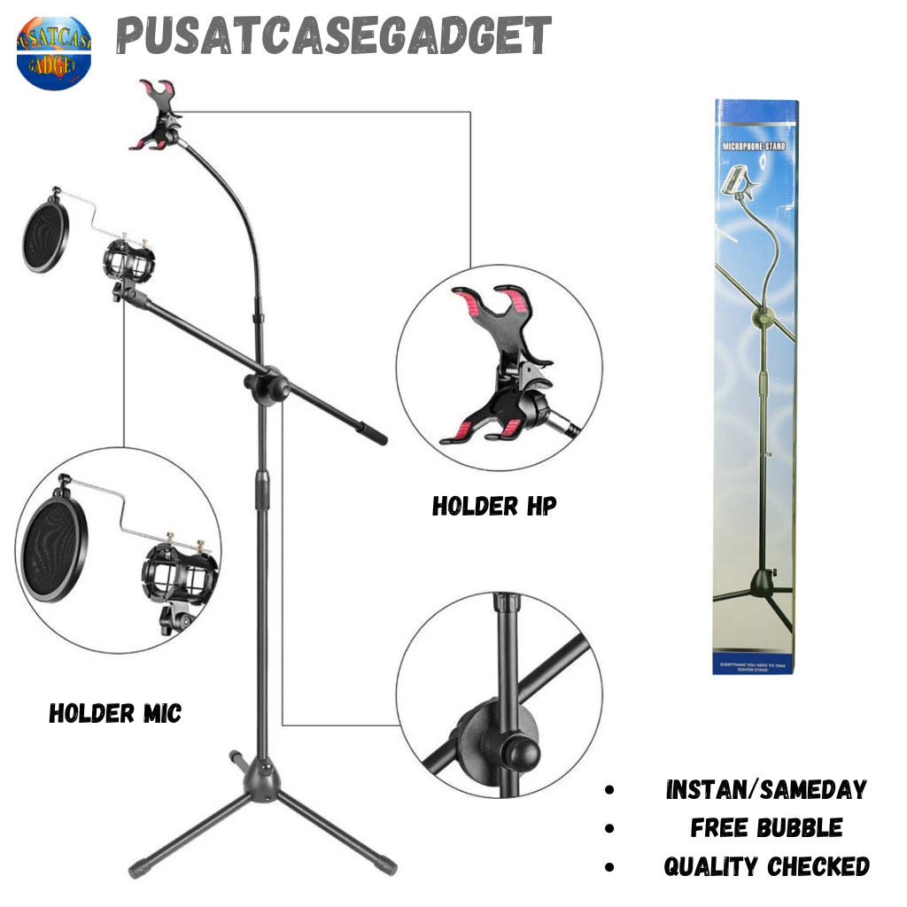 Jual Stand Mic Microphone Degree Berdiri Plus Holder Hp 360 Recording ...
