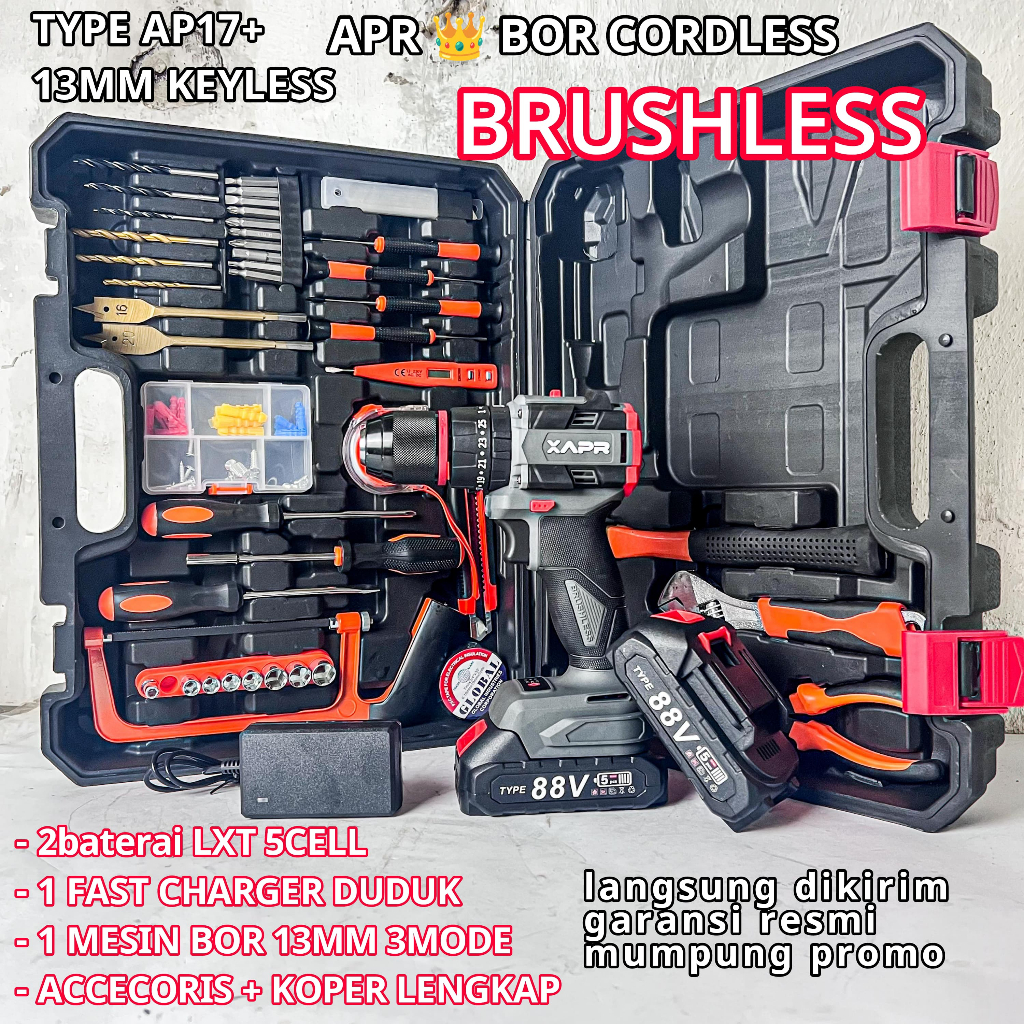Jual APR raja bor cordless AP17+ 88v 13mm gen 4 brushless mesin bor ...