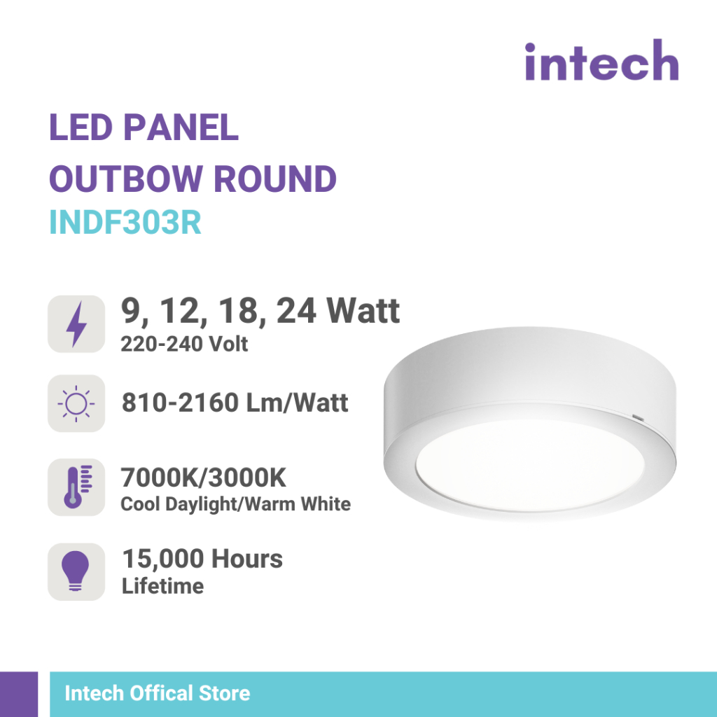 Jual Intech Lampu Plafon Downlight Outbow 9 Watt - 24 Watt Bulat ...