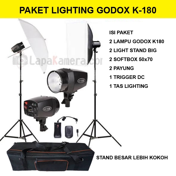 Jual paket lampu studio godox K180 / lighting godox k-180 | Shopee ...