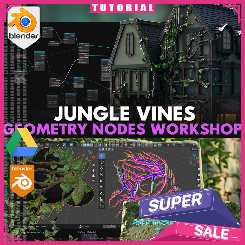 Jual Blender 3D Tutorial Blender 4 Geometry Nodes Workshop Jungle Vines ...