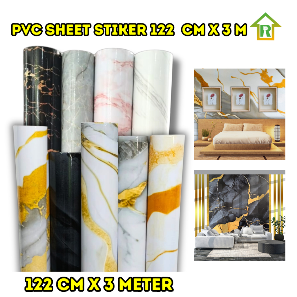 Jual Wallpaper PVC Sheet Stiker Dinding Multifungsi Marmer Glossy Roll ...