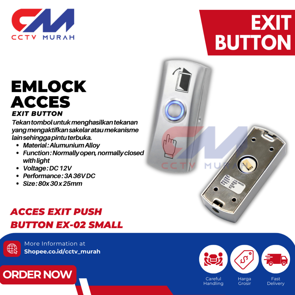 Jual Metal Exit Button Door Release Push Button Switch Button Out bow ...