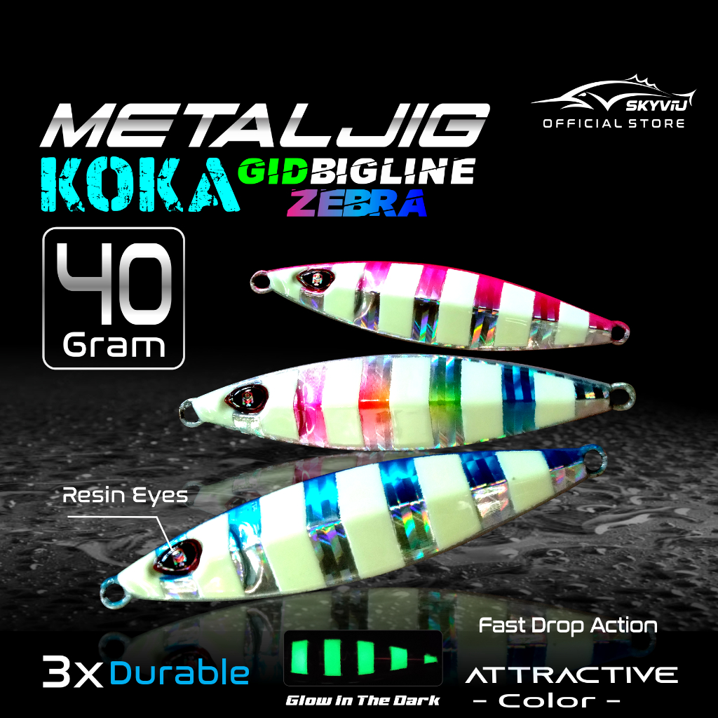 Jual Umpan Jigging Metal Jig 40g SKYVIU KOKA Hologram Garis Zebra GID 40gr Glow In The Dark 40 ...
