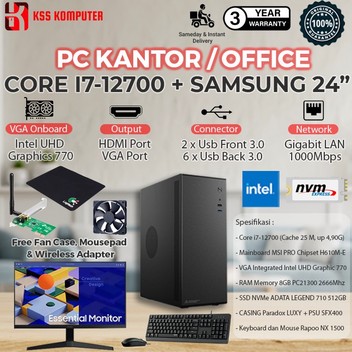 Jual Baru] PC Desktop Komputer Core i7 New Gen + Monitor LED Siap Pakai ...