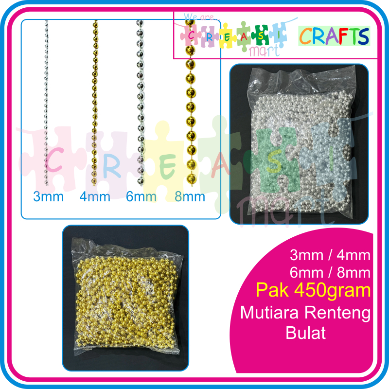 Jual Mutiara Renteng Bulat Pak 450gram 3mm, 4mm, 6mm & 8mm Gold ...