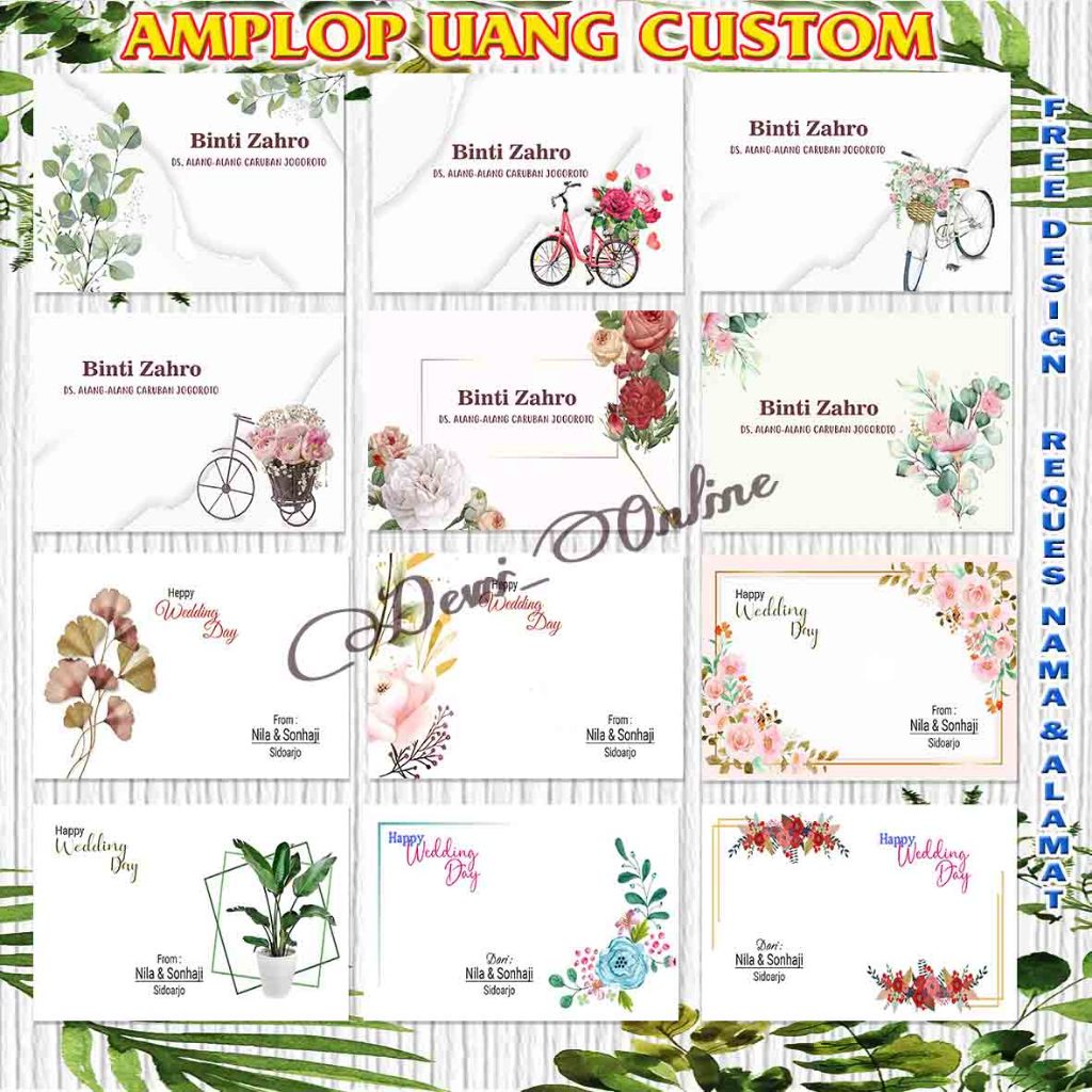 Jual Amplop Kondangan Custom Motif Series Bunga bisa tambah nama alamat ...