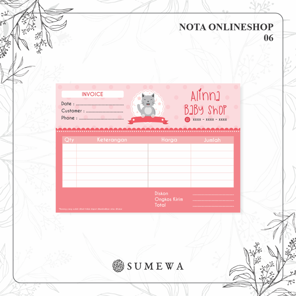 Jual Nota Onlineshop / Nota Pembelian / Nota Orderan / Nota Order ...