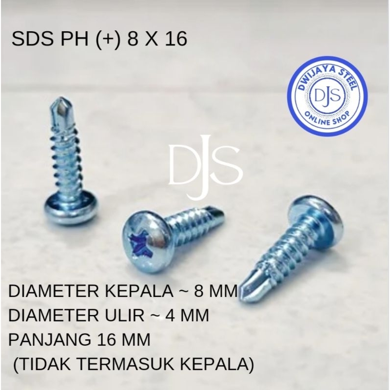 Jual 100PCS SDS PH (+) SEKRUP SDS PAN HEAD (+) PUTIH 8X13 8X16 MOON LION KEPALA BULAT DRILLING ...