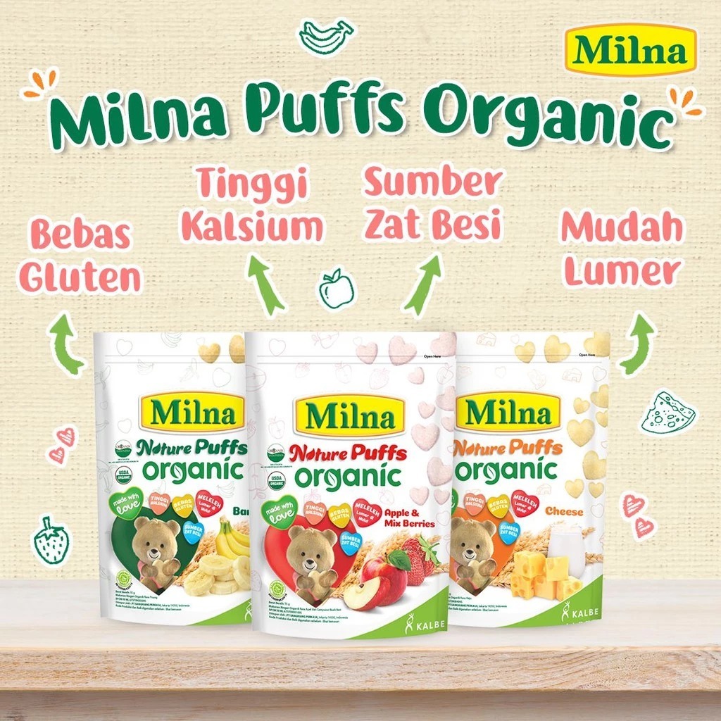 Jual MILNA NATURE PUFFS ORGANIK SEAWEED CHESSE 13g 15g | Shopee Indonesia